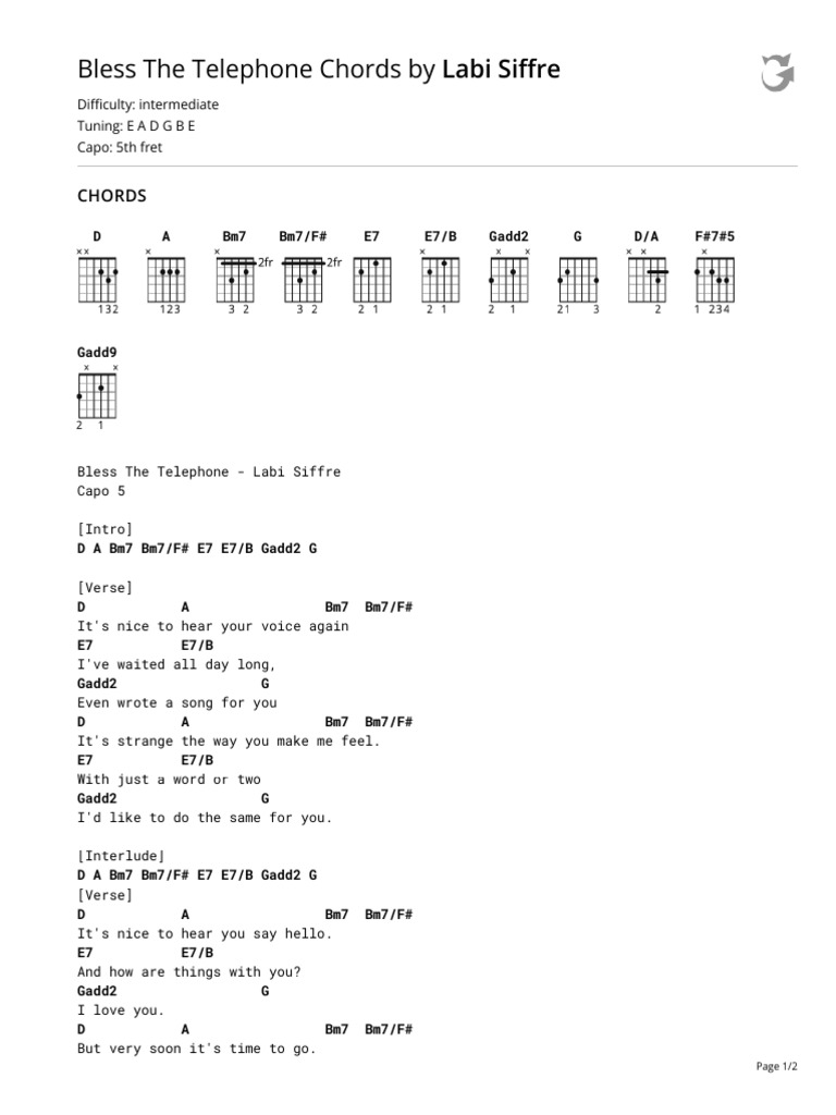 Bless The Telephone Chords by Labi Siffre | PDF