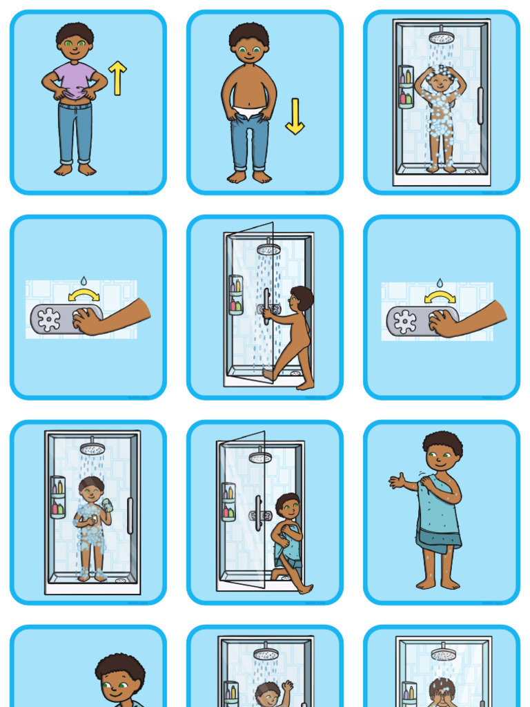 Color Taking A Shower Multi-Step Sequencing Cards | PDF