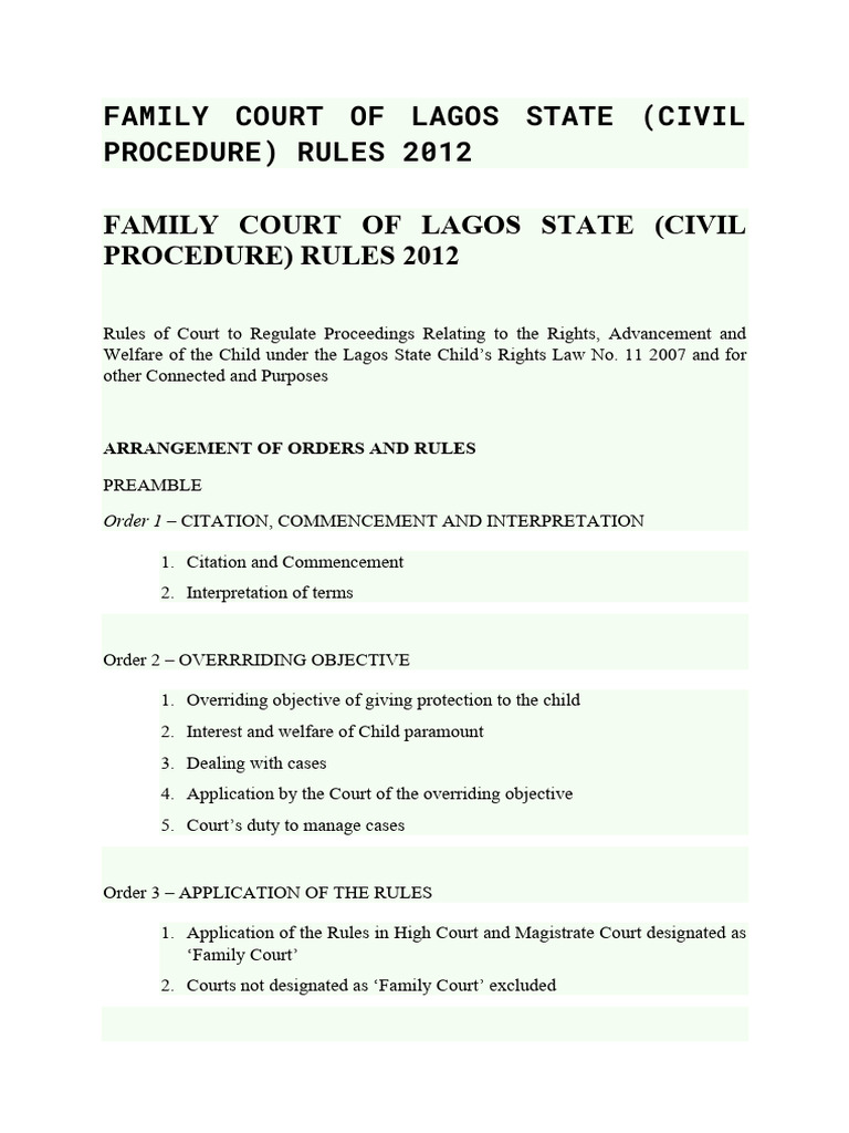 Lagos Family Court Procedure Rules 2012 | PDF | Affidavit | Witness