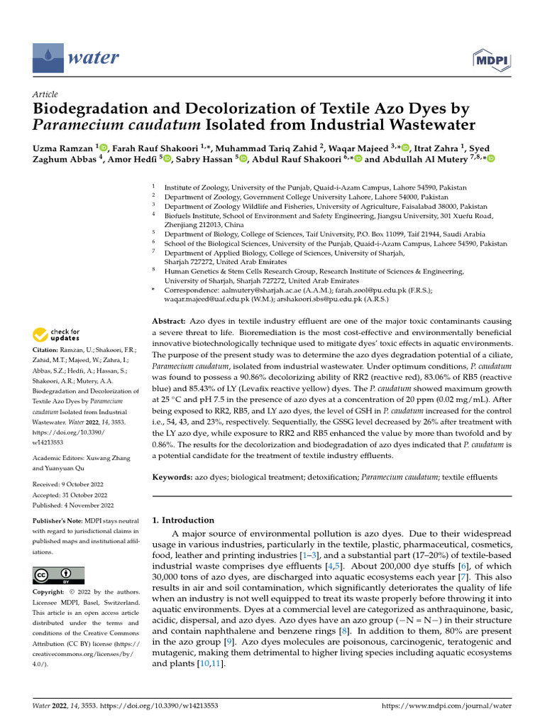 2022 - Biodegradation and Decolorization of Textile Azo Dyes by | PDF | Spectrophotometry | Dye