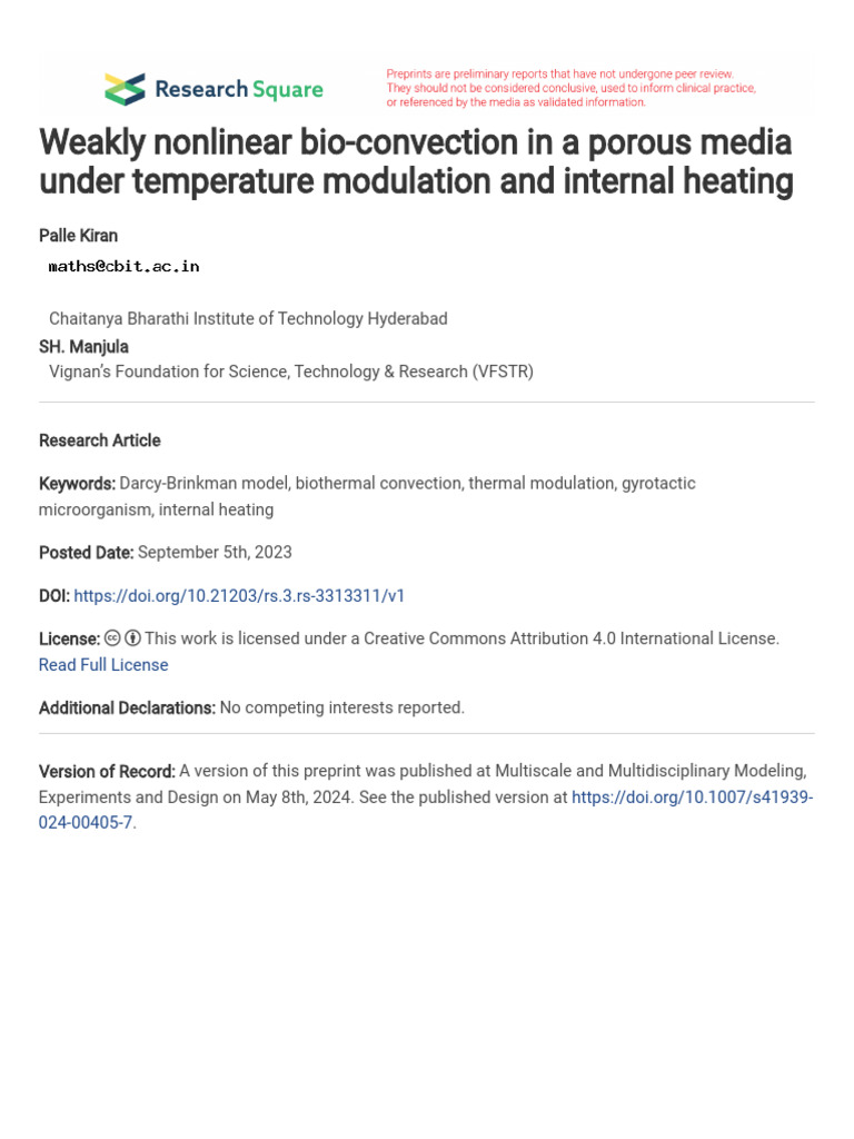 2023 Weakly Nonlinear Bio Convection in A Porous Media Under ...