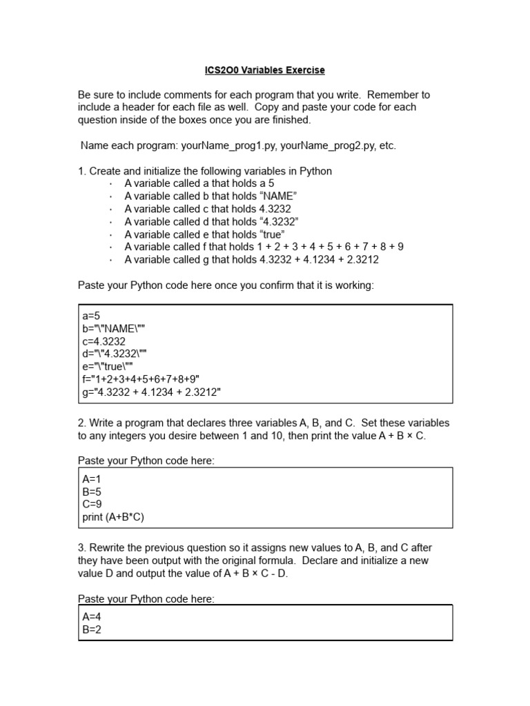 Python Variable Initialization Exercises | PDF | Area | Computer Programming