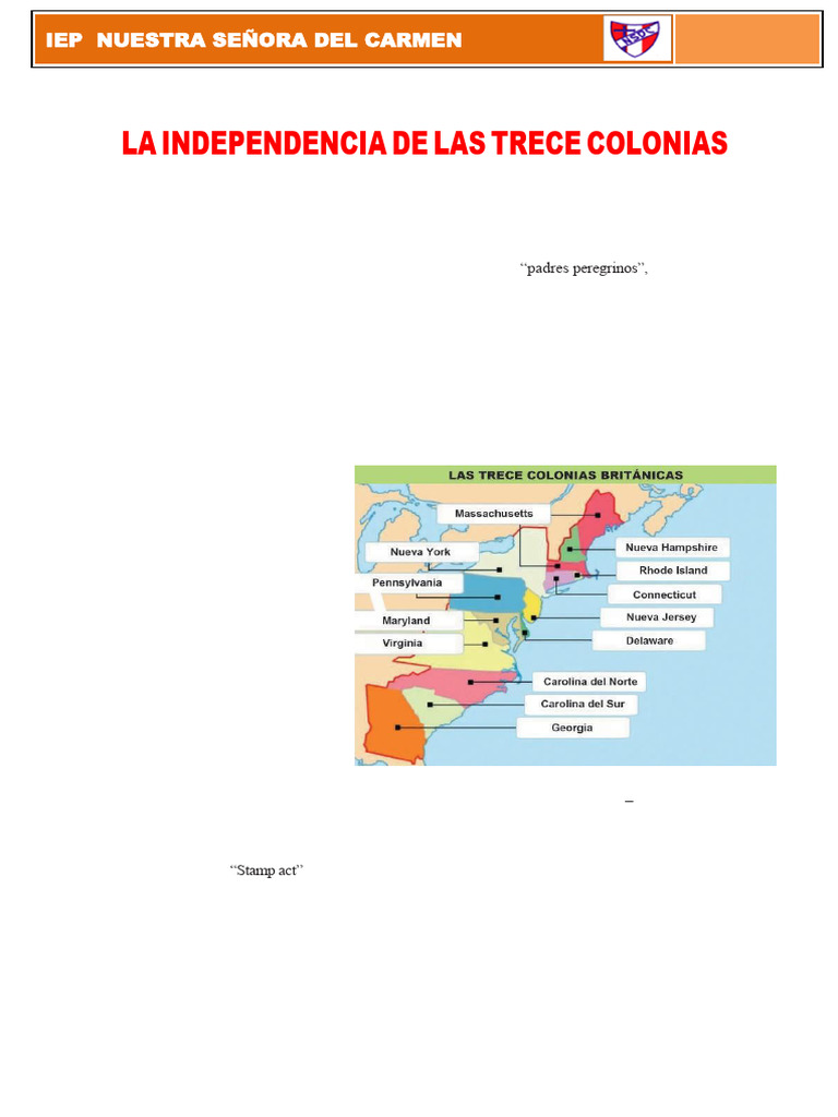 Practica 3° Año Idependencia de Las Trece Colonias | PDF | Trece colonias