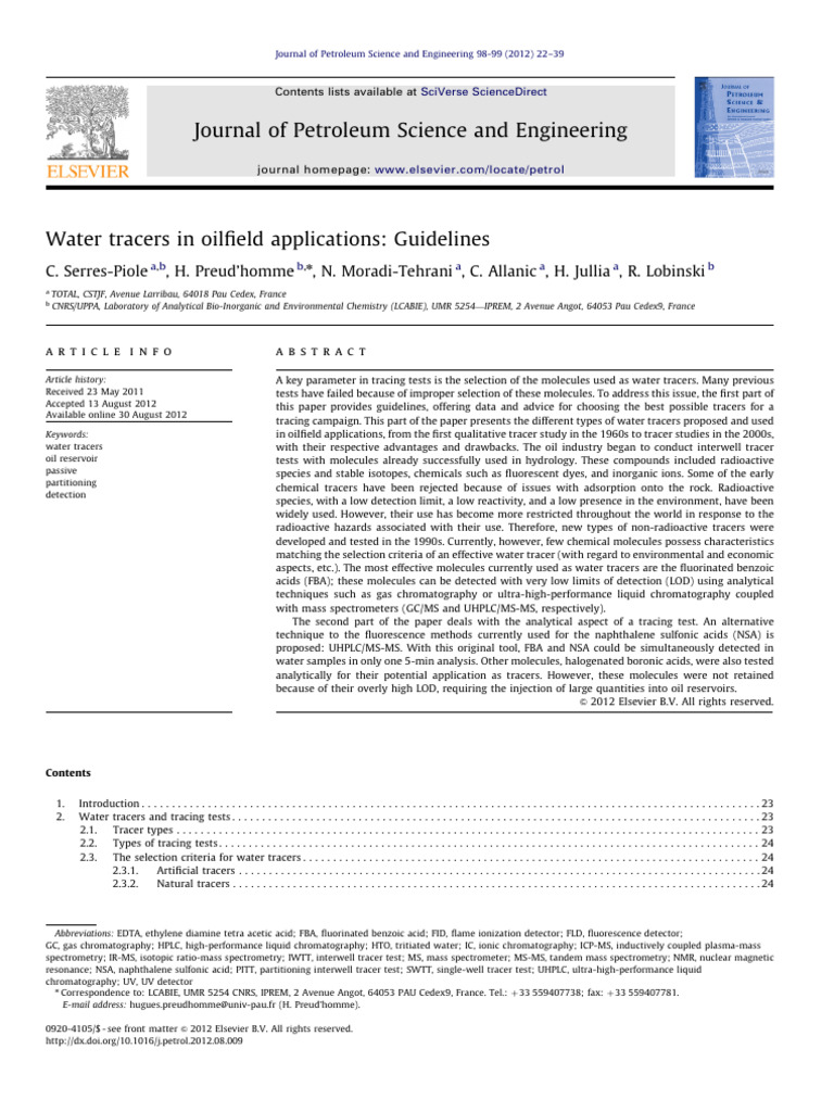 Water Tracers Ind Oilfield Applications | PDF | Isotopic Labeling ...