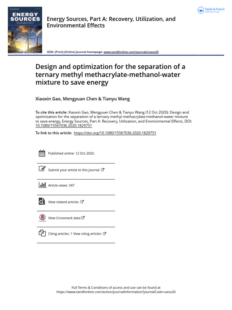 Design and Optimization For The Separation of A Ternary Methyl ...