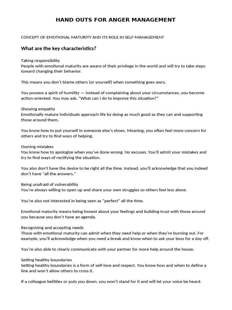 Hand Outs For Anger Management | PDF | Anger | Emotions