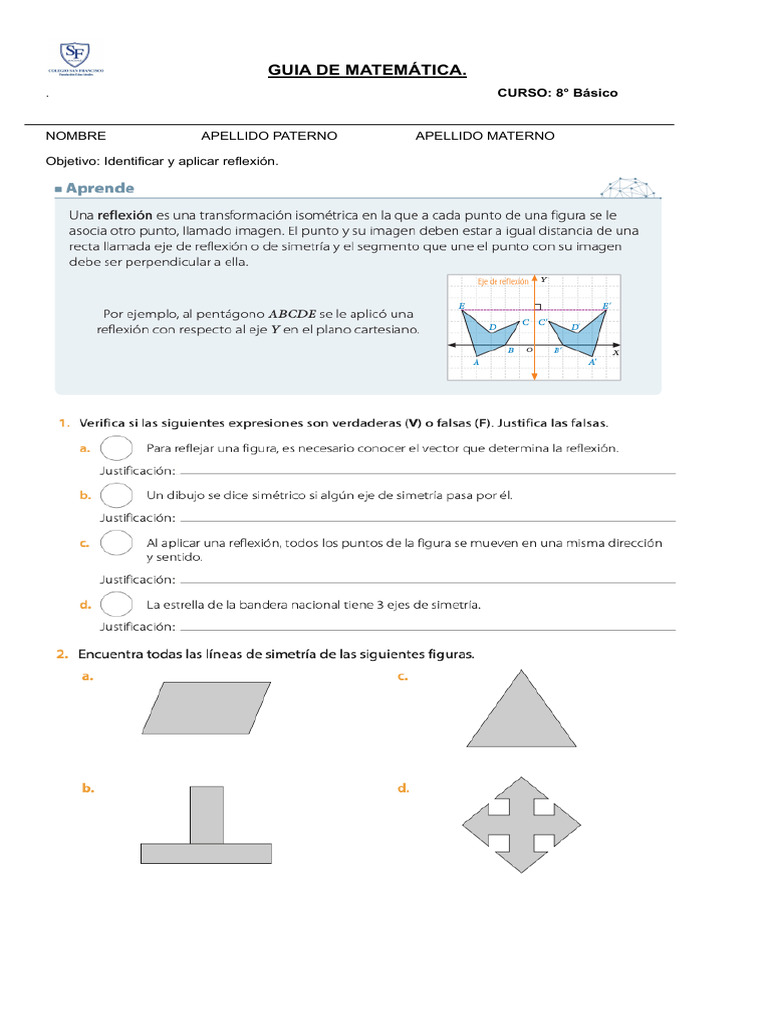 8º Guia Reflexion Math | PDF