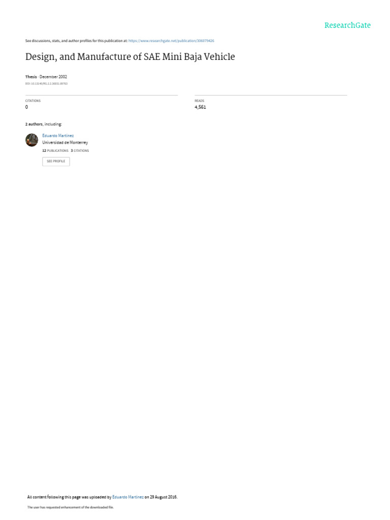 Design and Manufacture of SAE Mini Baja Vehicle | PDF | todoterreno | Eje