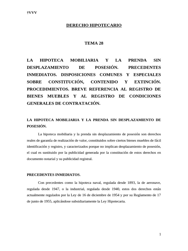 Derecho Hipotecario Tema 28 Jmo | PDF | Ley de hipotecas | Propiedad