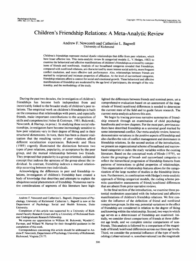 Childrens Friendship Relations A Meta-Analytic Re | PDF