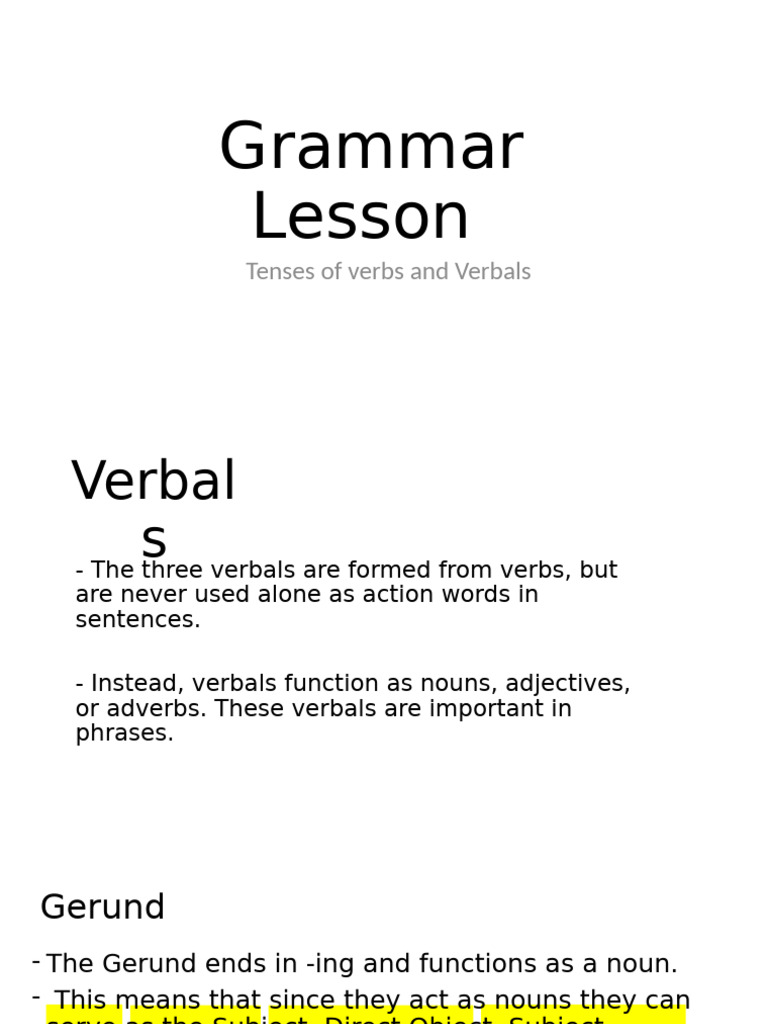 Grammar Lesson (Tenses & Verbals) | PDF | Perfect (Grammar) | Verb