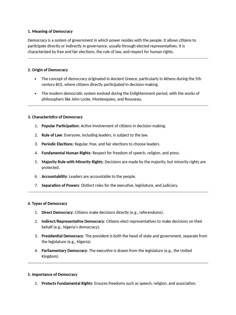 Civic Education Note On Democracy | PDF | Democracy | Political Ideologies