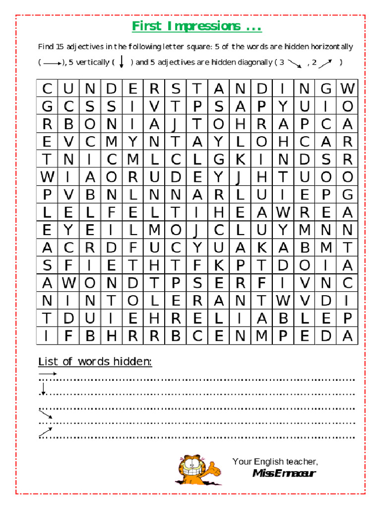 Adjective Word Search Puzzle | PDF | Linguistics | Word Puzzles