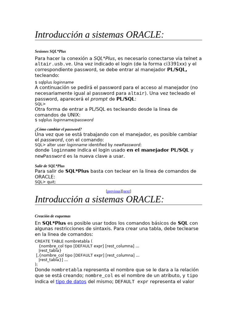 Introducción A Sistemas ORACLE | PDF | SQL | Pl / Sql