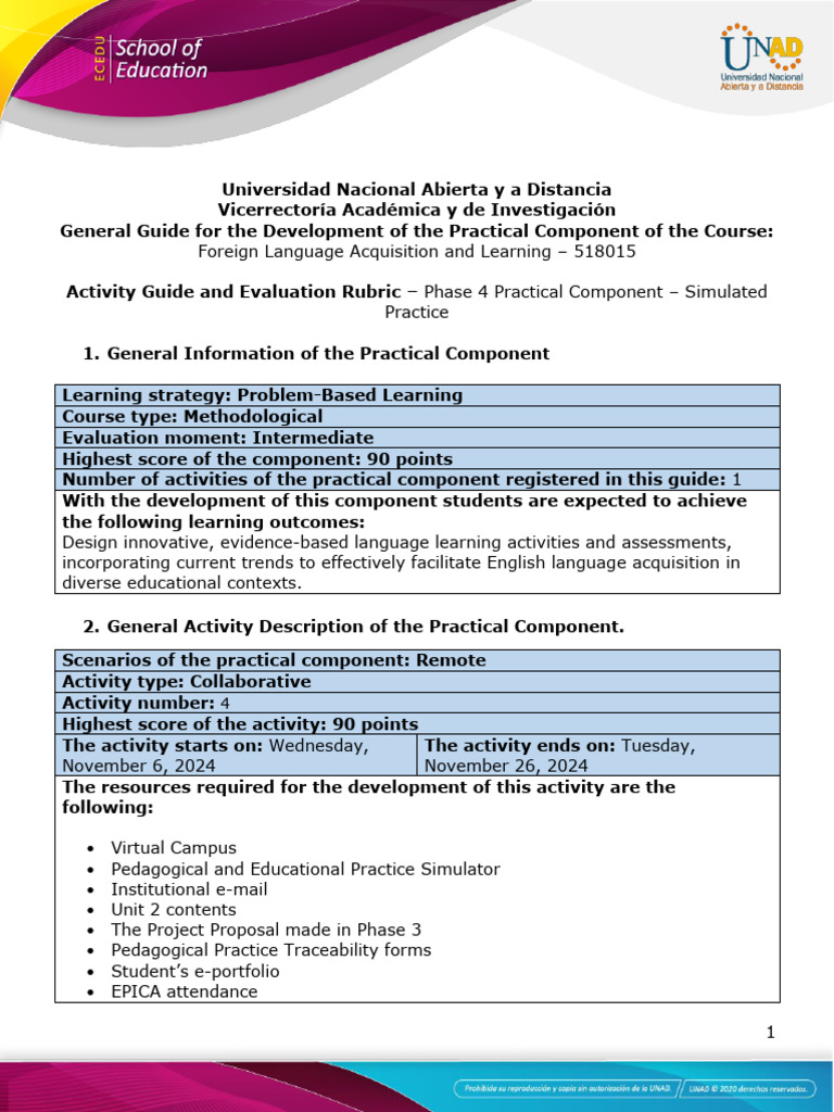 Activity Guide For The Development of The Practical Component and Evaluation Rubric - Unit 2 ...