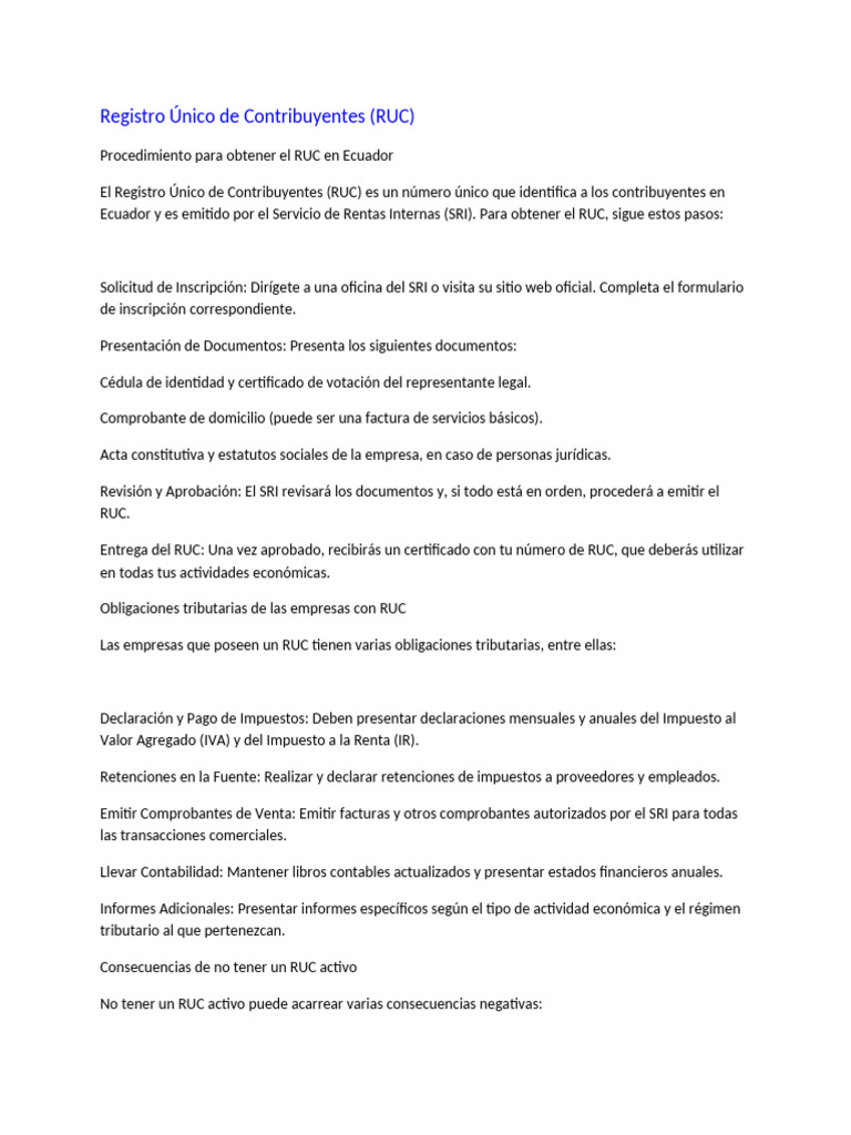 Cómo Obtener el RUC en Ecuador | PDF | Bancos | Derecho laboral