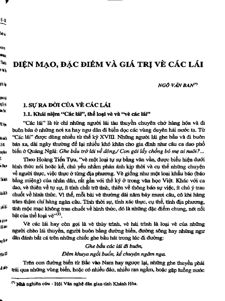 DIỆN MẠO ĐẶC ĐIỂM VÀ GIÁ TRỊ VÈ CÁC LÁI - Ngô Văn Ban | PDF