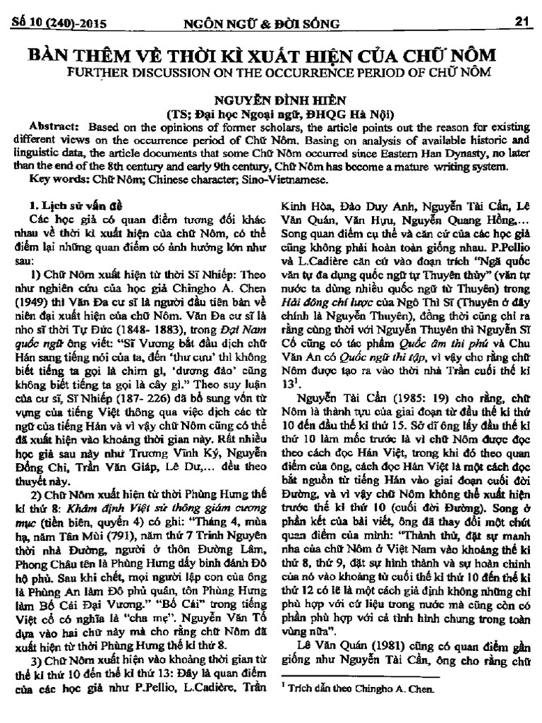 Bàn thêm về thời kì xuất hiện của chữ Nôm | PDF