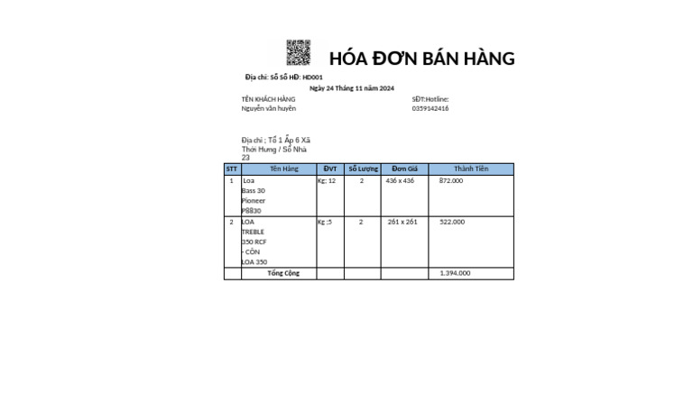 Bản Sao File Hoa Don - XLSX - HD | PDF