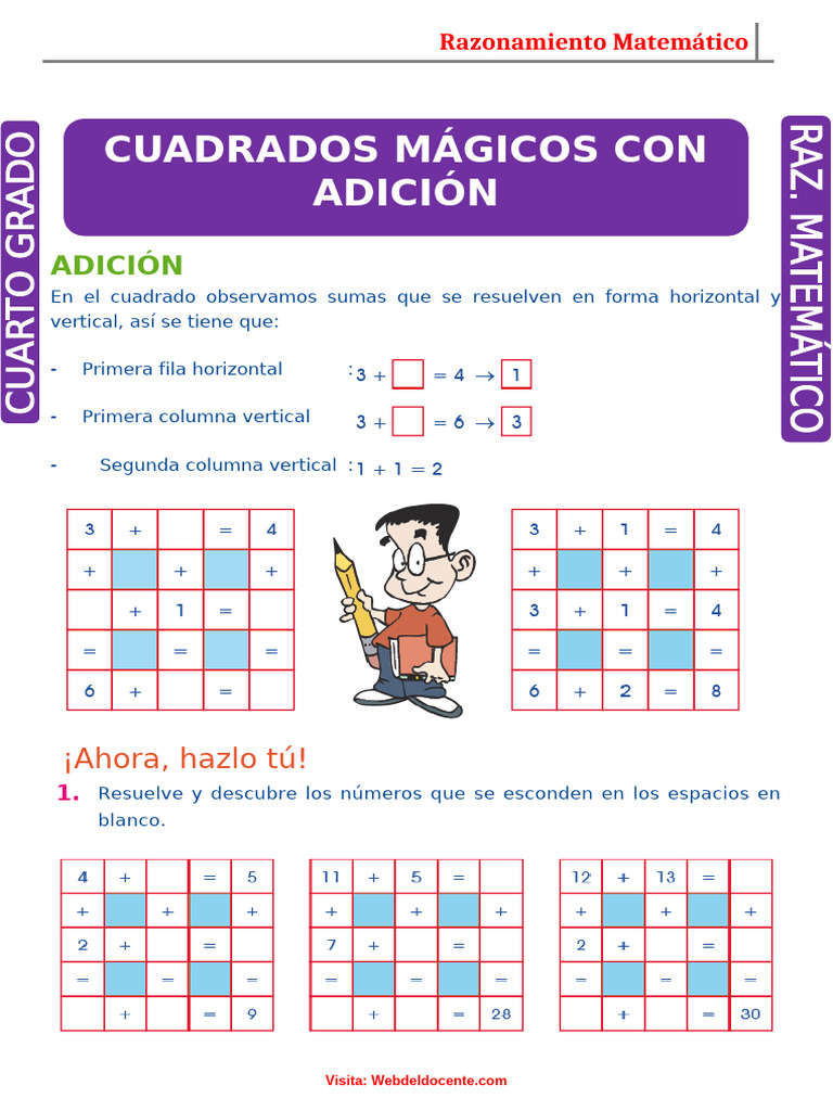 Cuadrados Mágicos Con Adición para Cuarto Grado de Primaria | PDF