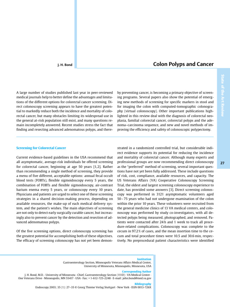 Bond 2003 | PDF | Colonoscopy | Colorectal Cancer