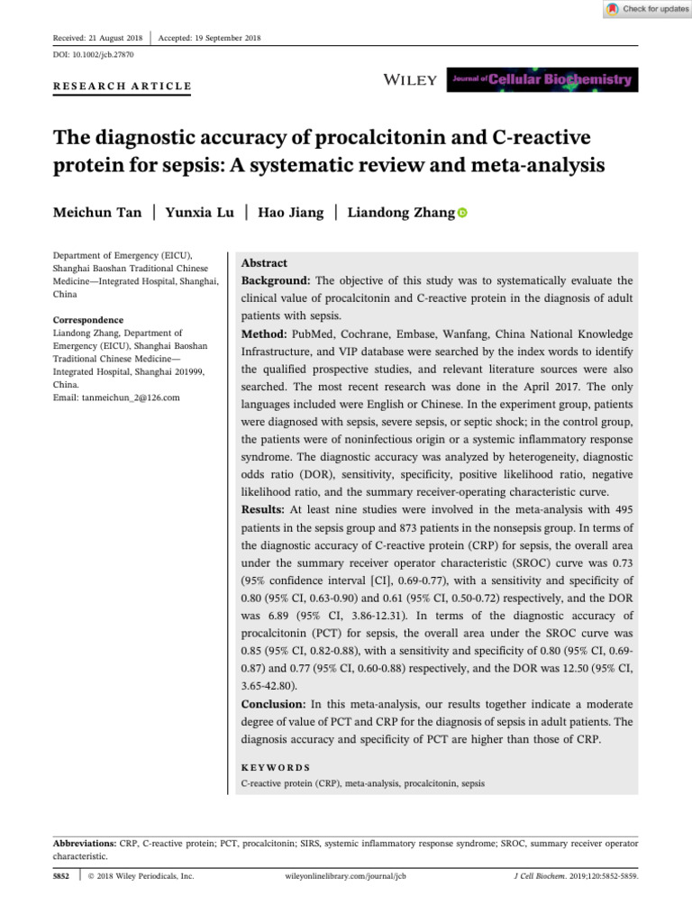 The Diagnostic Accuracy of Procalcitonin and C Reactive Protein For ...