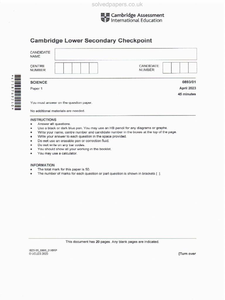 Checkpoint Sec1 Science Yr 9 Paper 1 April 2023 Solved | PDF