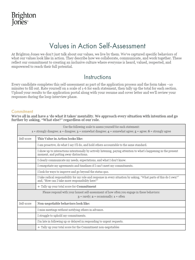 2023 Value in Action Self Assessment For Candidates | PDF ...