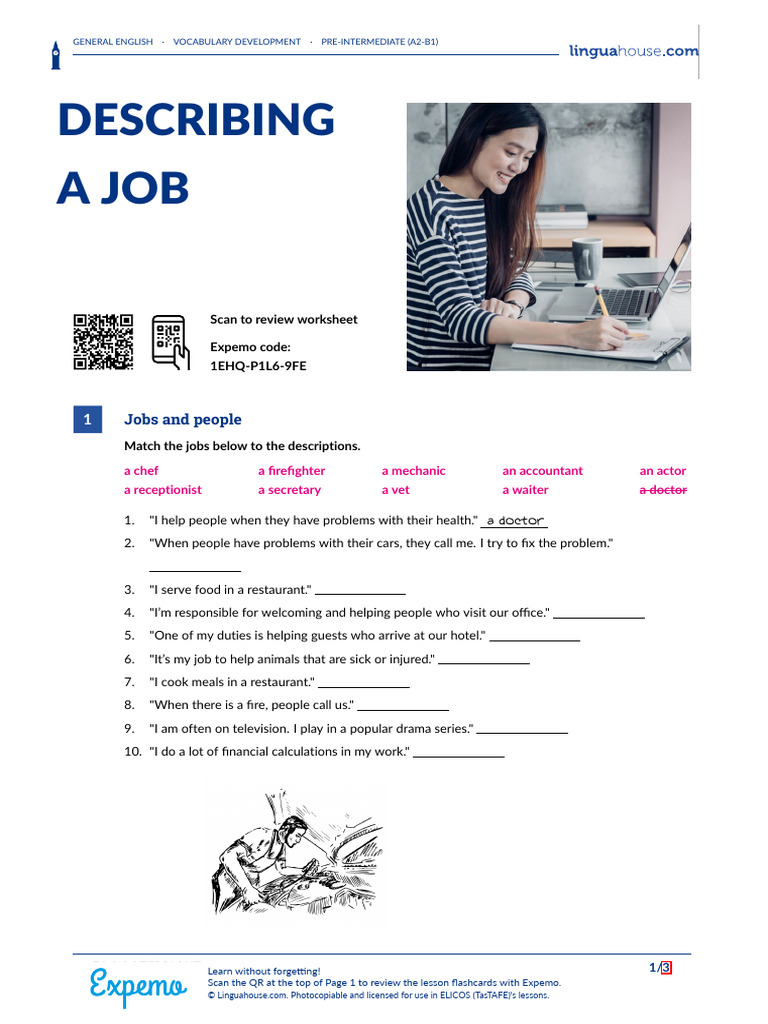 Job Vocabulary for A2-B1 Learners | PDF | Career & Growth | Language ...