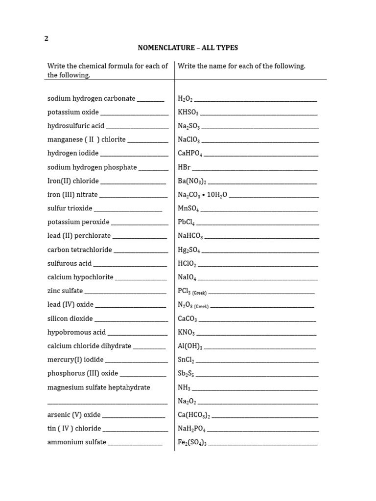 NC02W - Chemical Nomenclature (More Review) | PDF | Sulfate | Oxide