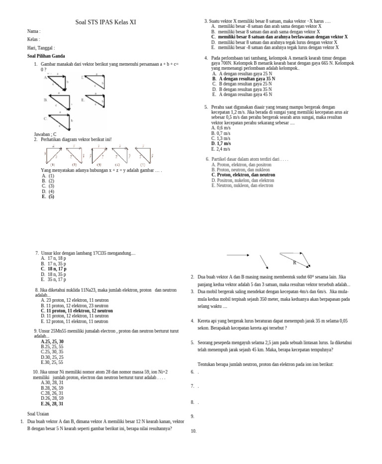 Soal STS IPAS Kelas XI GANJIL 2024 | PDF