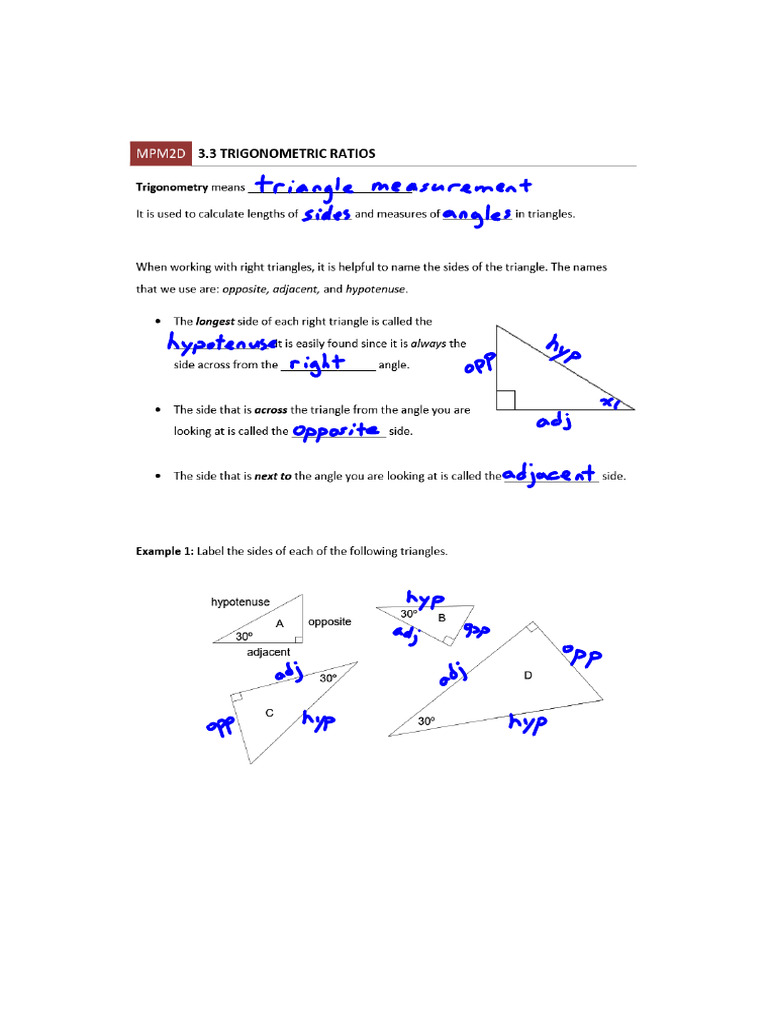 3.3 Trig Ratios SMART Board | PDF