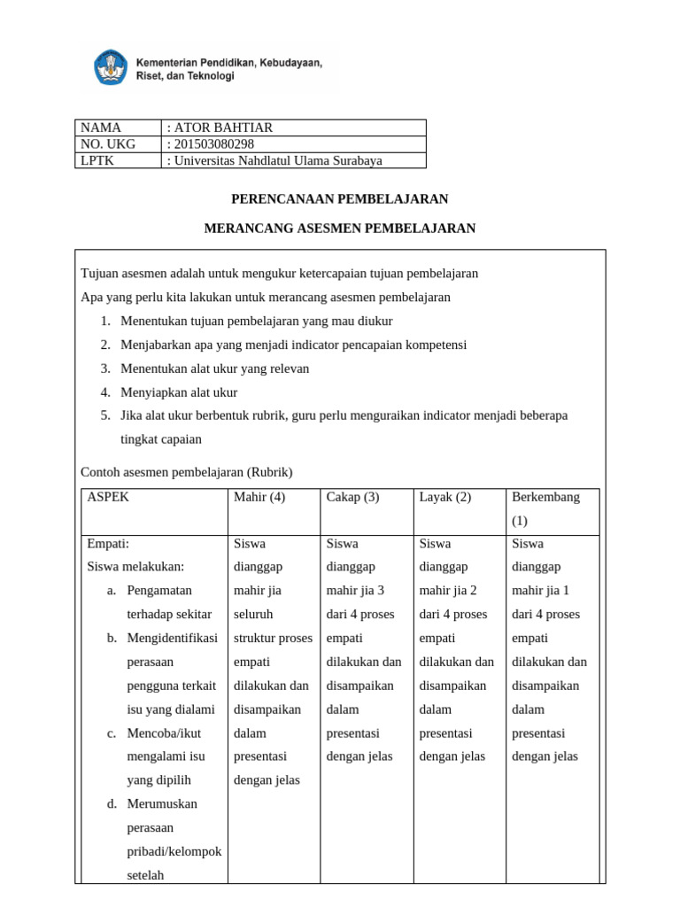 Perencanaan Pembelajaran Merancang Asesmen Pembelajaran | PDF