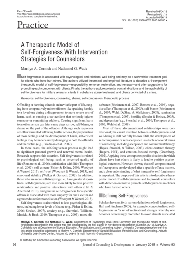 Therapeutic Model for Self-Forgiveness | PDF | Guilt (Emotion) | Shame