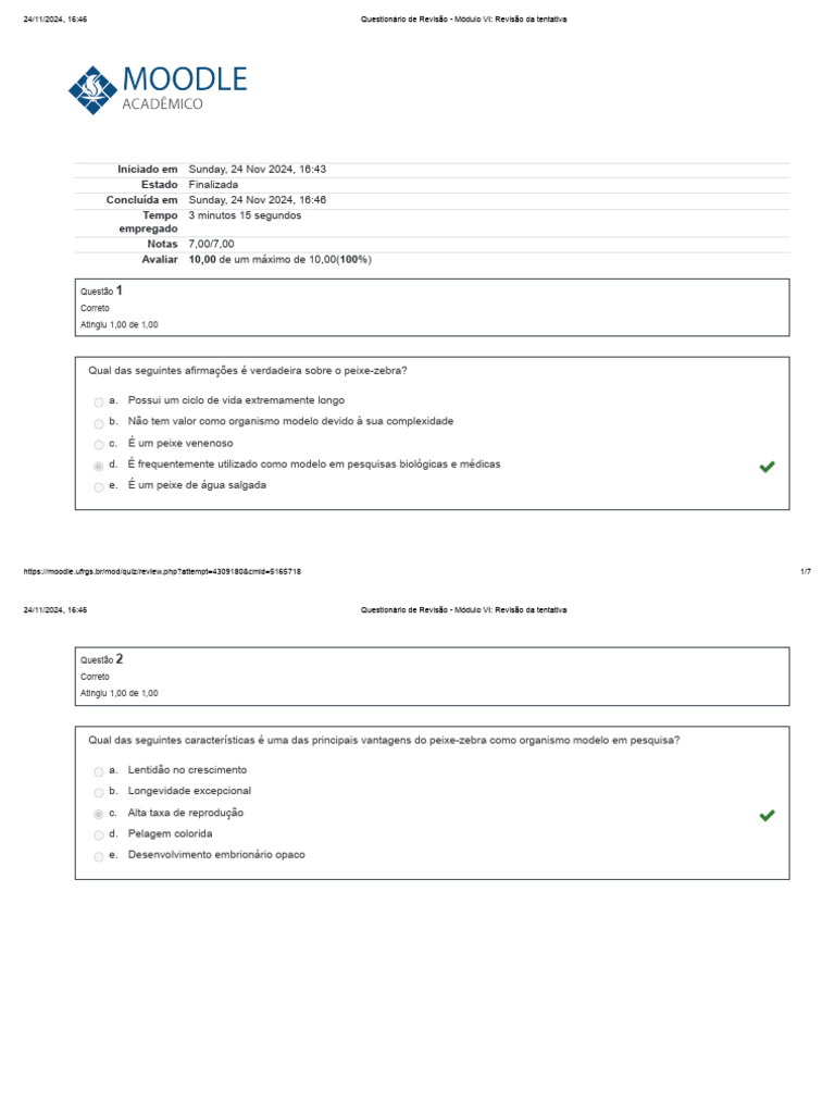Questionário de Revisão - Módulo VI - Revisão Da Tentativa | PDF | Peixes