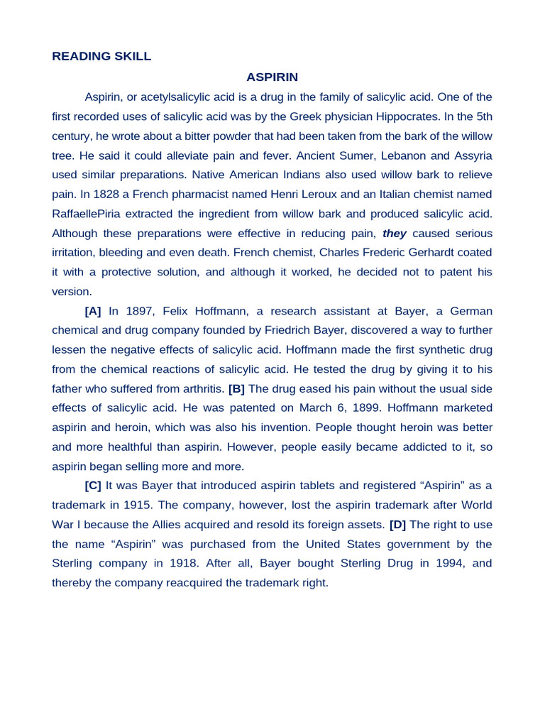 De Reading - Writing Skills | PDF | Aspirin | Bayer