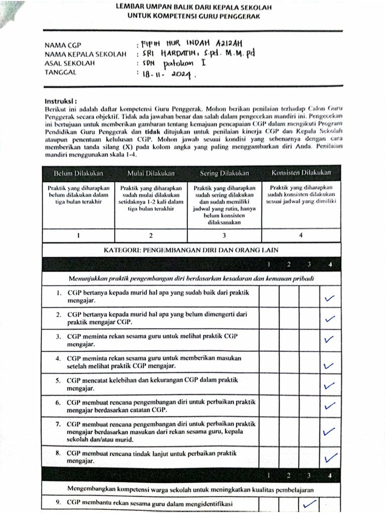 Lembar Umpan Balik Kepala Sekolah | PDF