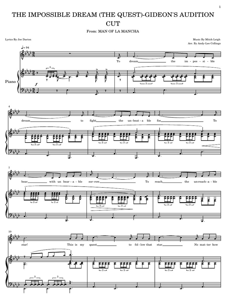 The Impossible Dream (The Quest) | PDF | Don Quixote | Adaptations Of Works