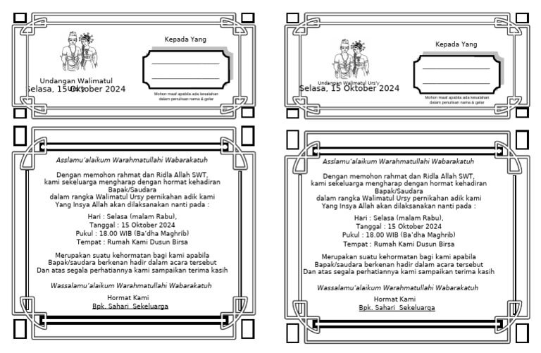 Contoh Undangan Walimatul Ursy 1 Lembar Jadi 2 Docx 2 - Kanalmu | PDF