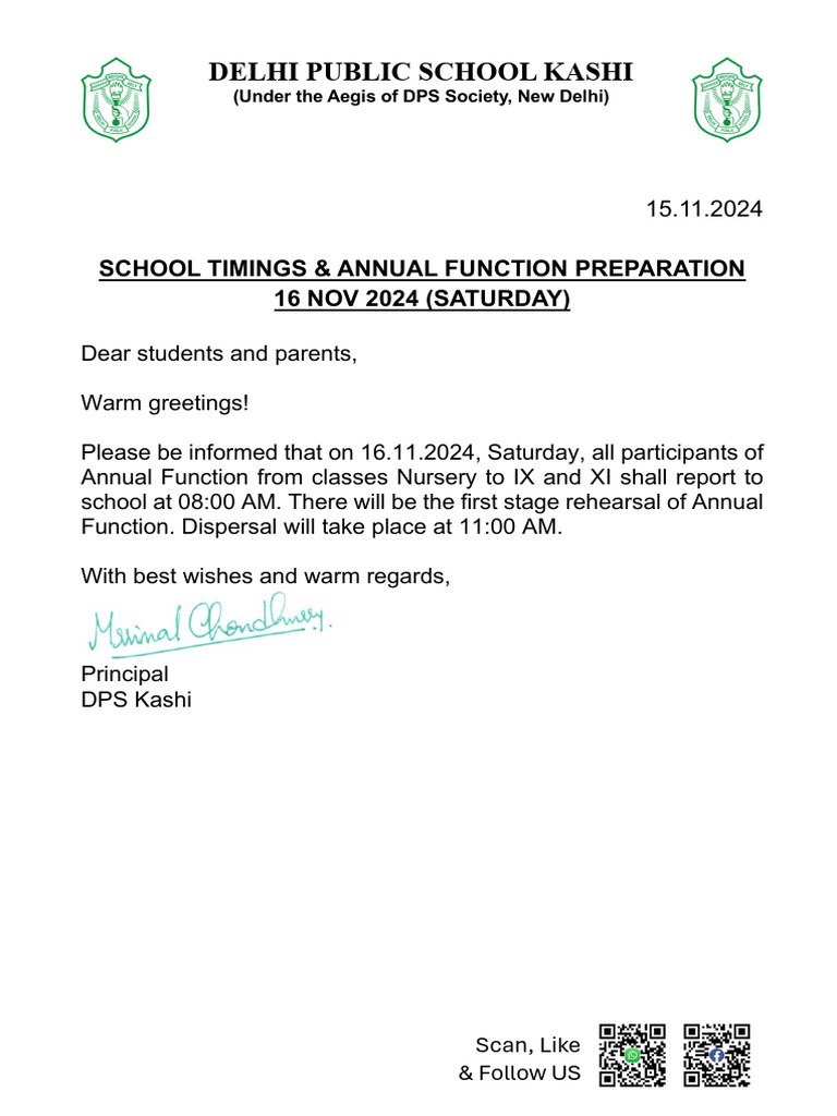 DPS Kashi Annual Function Rehearsal Notice | PDF | Wellness