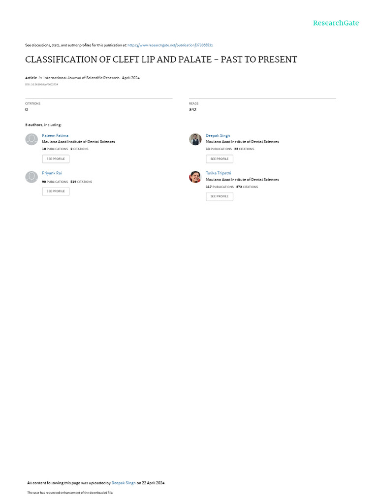 Classification of Cleft Lip and Palate - Past To P | PDF | Face | Human ...