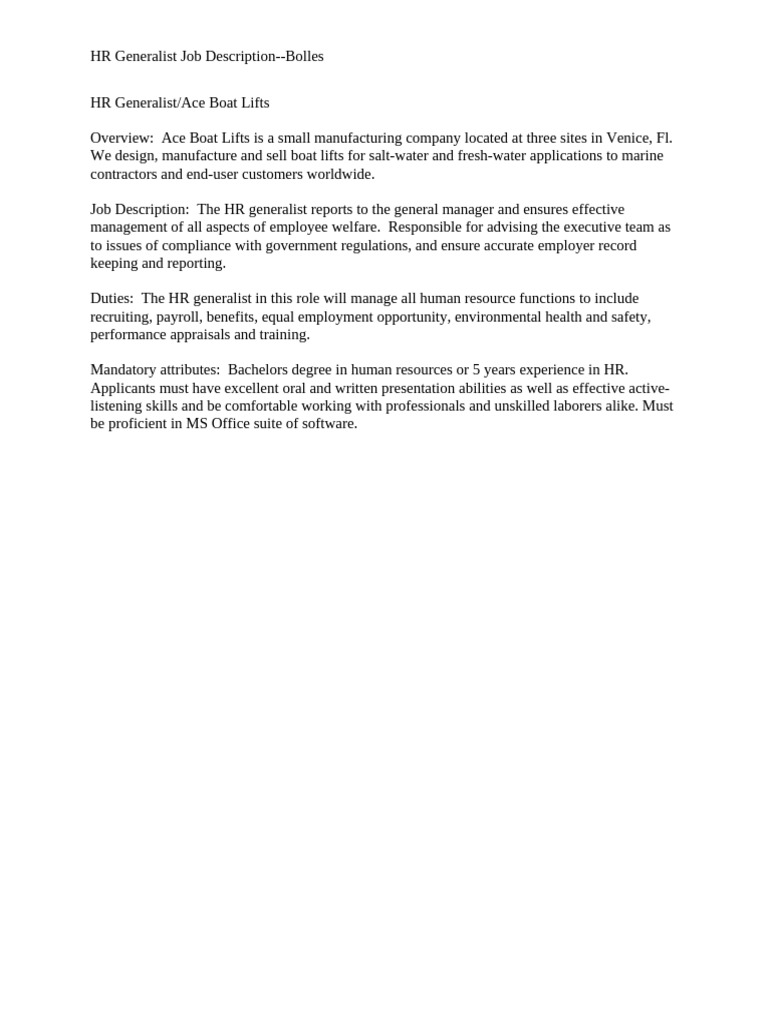 HR Generalist Job Description Week 2 | PDF | Career & Growth | Business