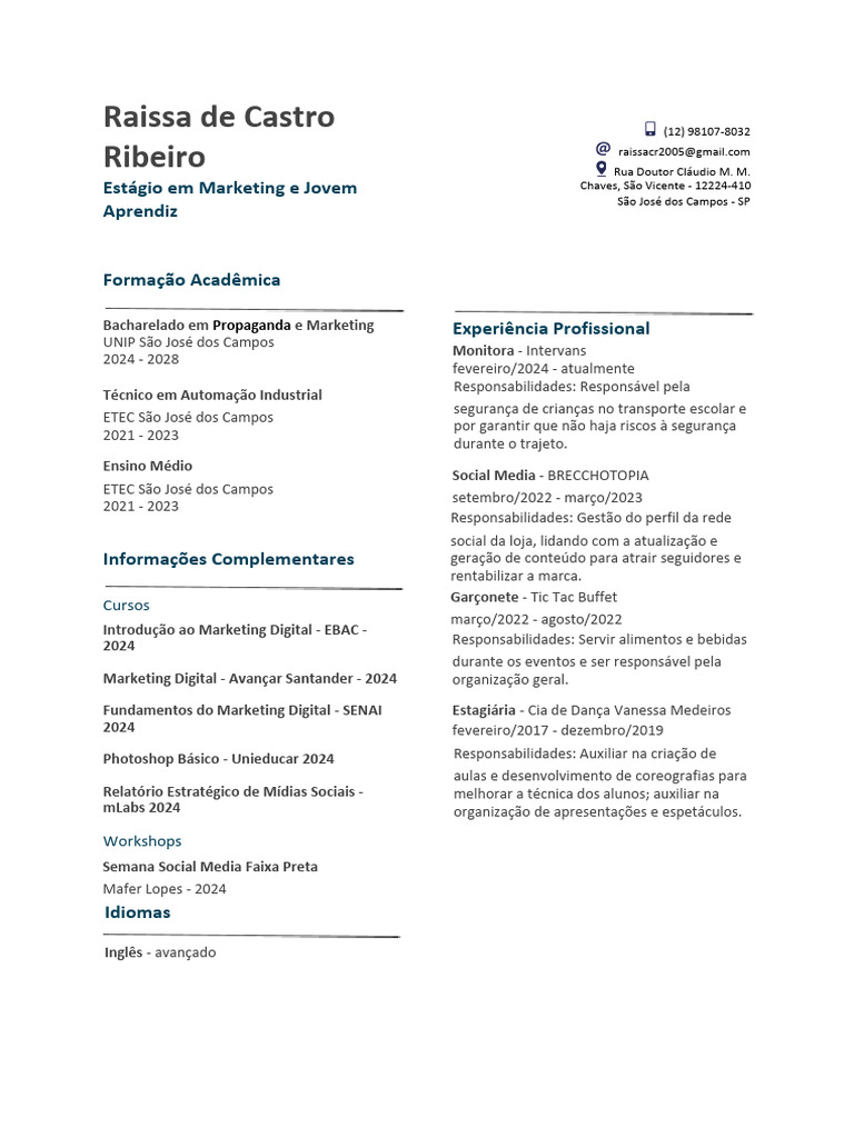 CV RAISSA CASTRO Atualizado PDF | PDF | Marketing