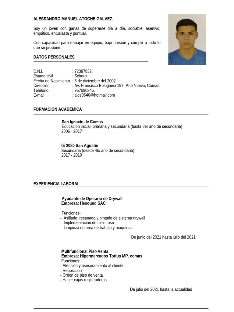 Alessandro Atoche Galvez CV Actualiza Do | PDF