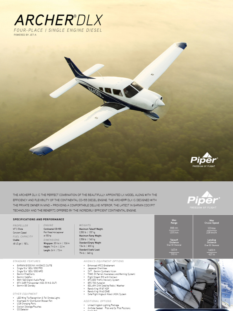 2023 Archer DLX Single Spec Sheet | PDF | Aviation | Aircraft