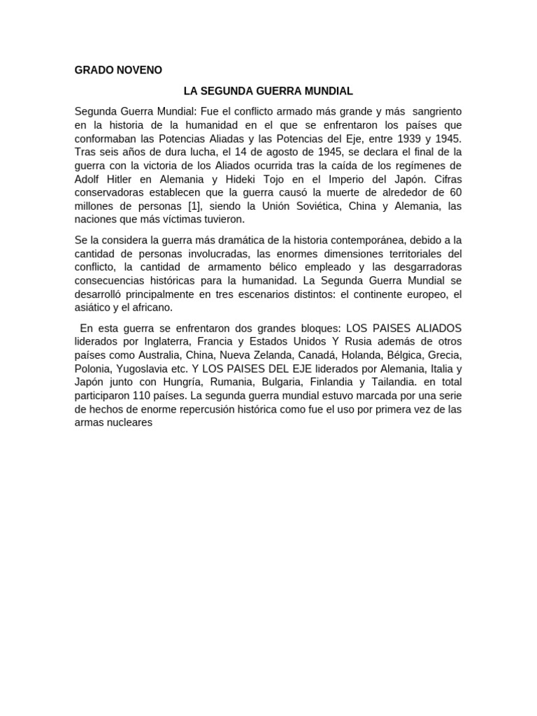 Segunda Guerra Mundial: Resumen | PDF | Alemania nazi | Aliados de la ...