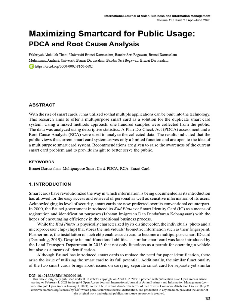 Maximizing Smartcard For Public Usage: PDCA and Root Cause Analysis ...