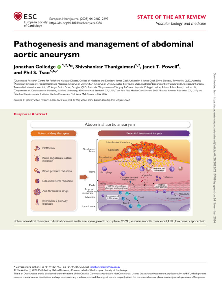 Pathogenesis and Management of Abdominal Aortic Aneurysm 2023 | PDF ...