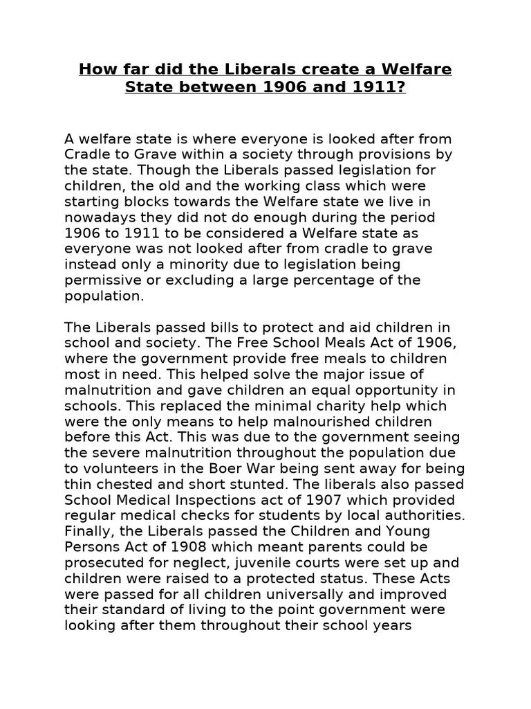 How Far Did The Liberals Create A Welfare State Between 1906 and 1911 | PDF | Welfare State ...