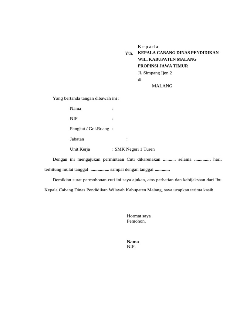 Surat Ijin Cuti | PDF